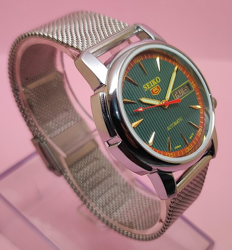 Seiko 5 Automatic Watch for Men Vintage Green Dial Japanese Mechanical ...