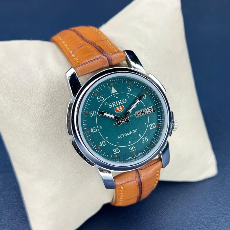 Seiko 5 Automatic Watch for Men Vintage Dark Green Dial Japanese ...