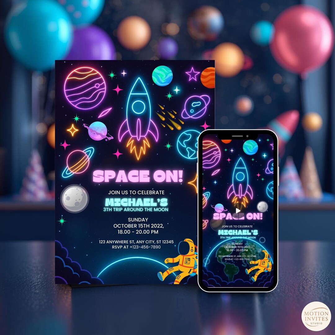 Birthday Invitation Customized Space Rocket Party Kids Digital Invite ...