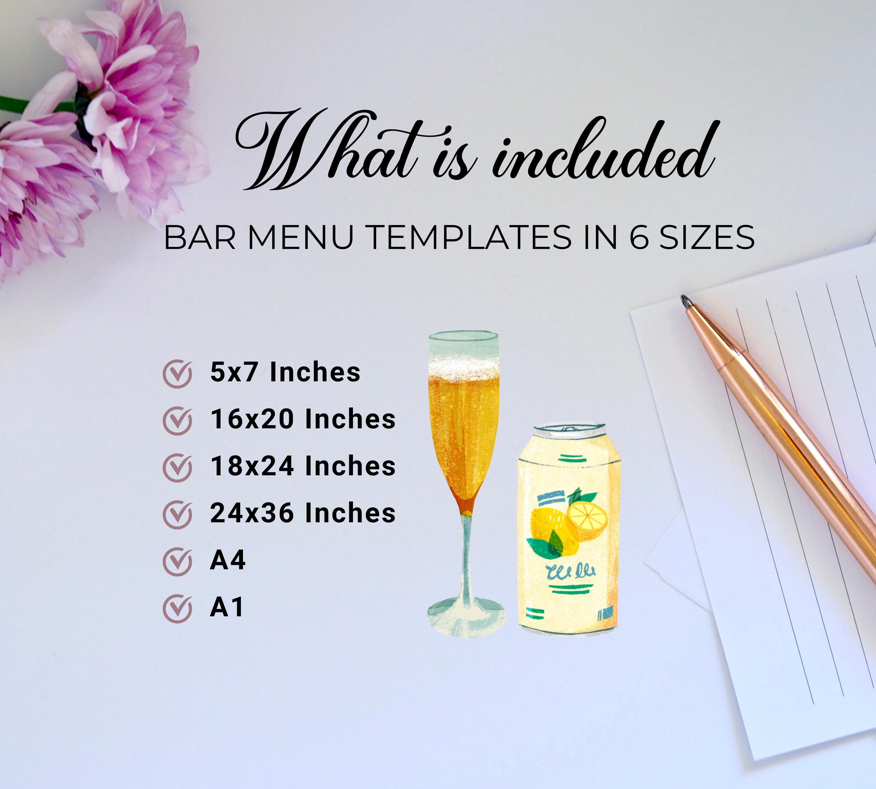 Printable Wedding Bar Menu, Bar Menu Wedding Sign, Editable Signature ...