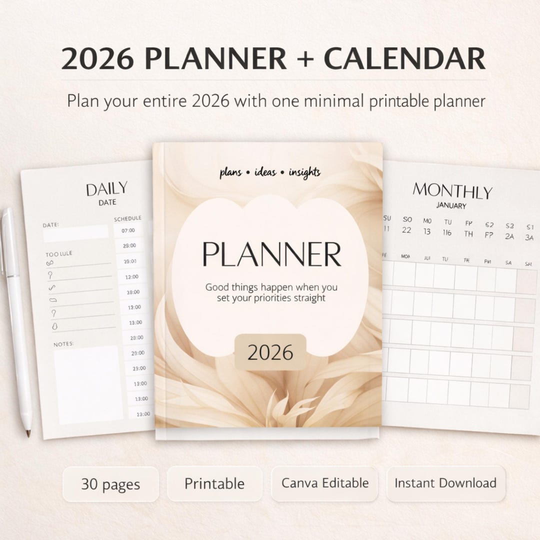 2026 Planner Template, Editable 2026 Calendar Template, Aesthetic ...