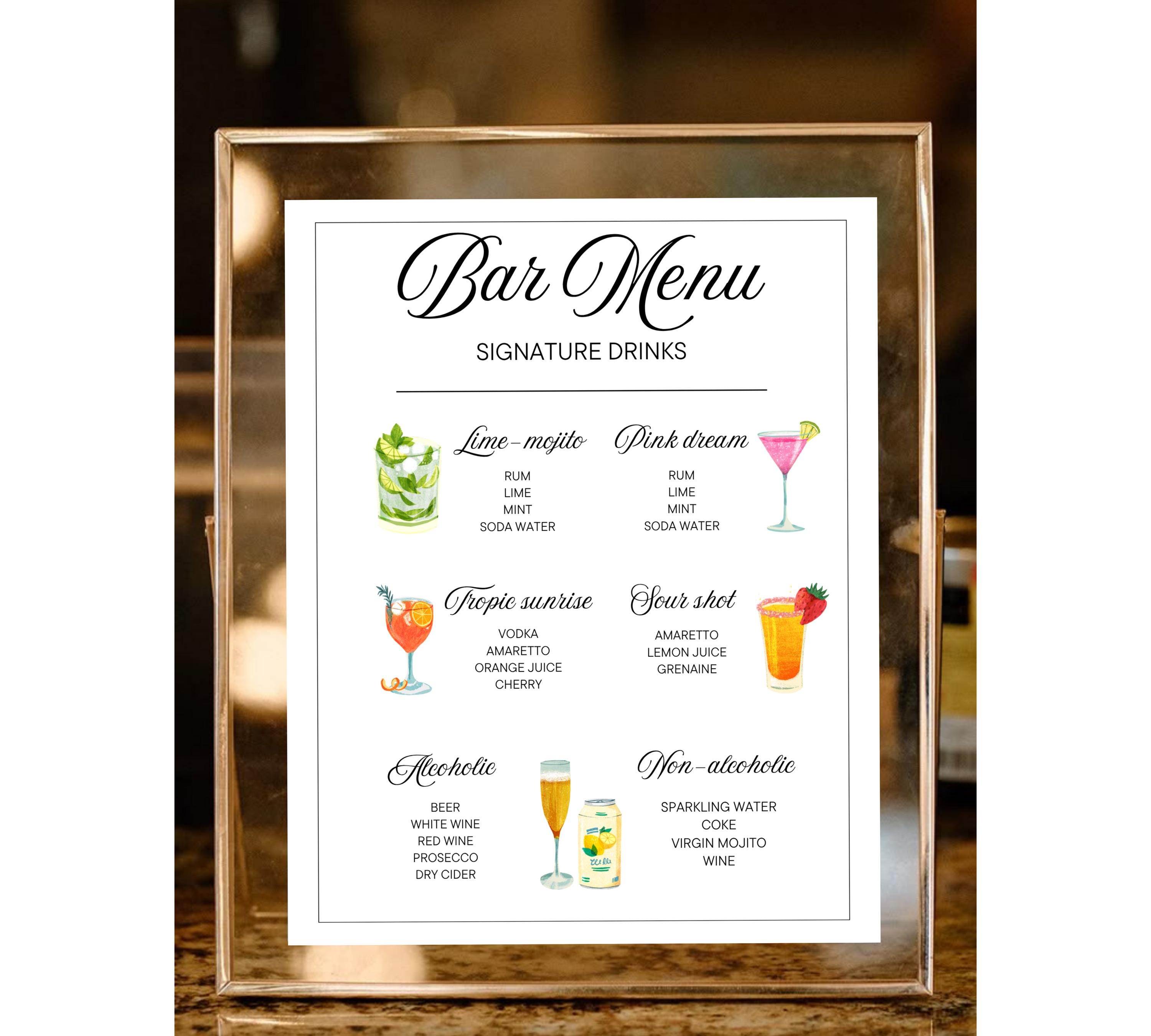Printable Wedding Bar Menu, Bar Menu Wedding Sign, Editable Signature ...