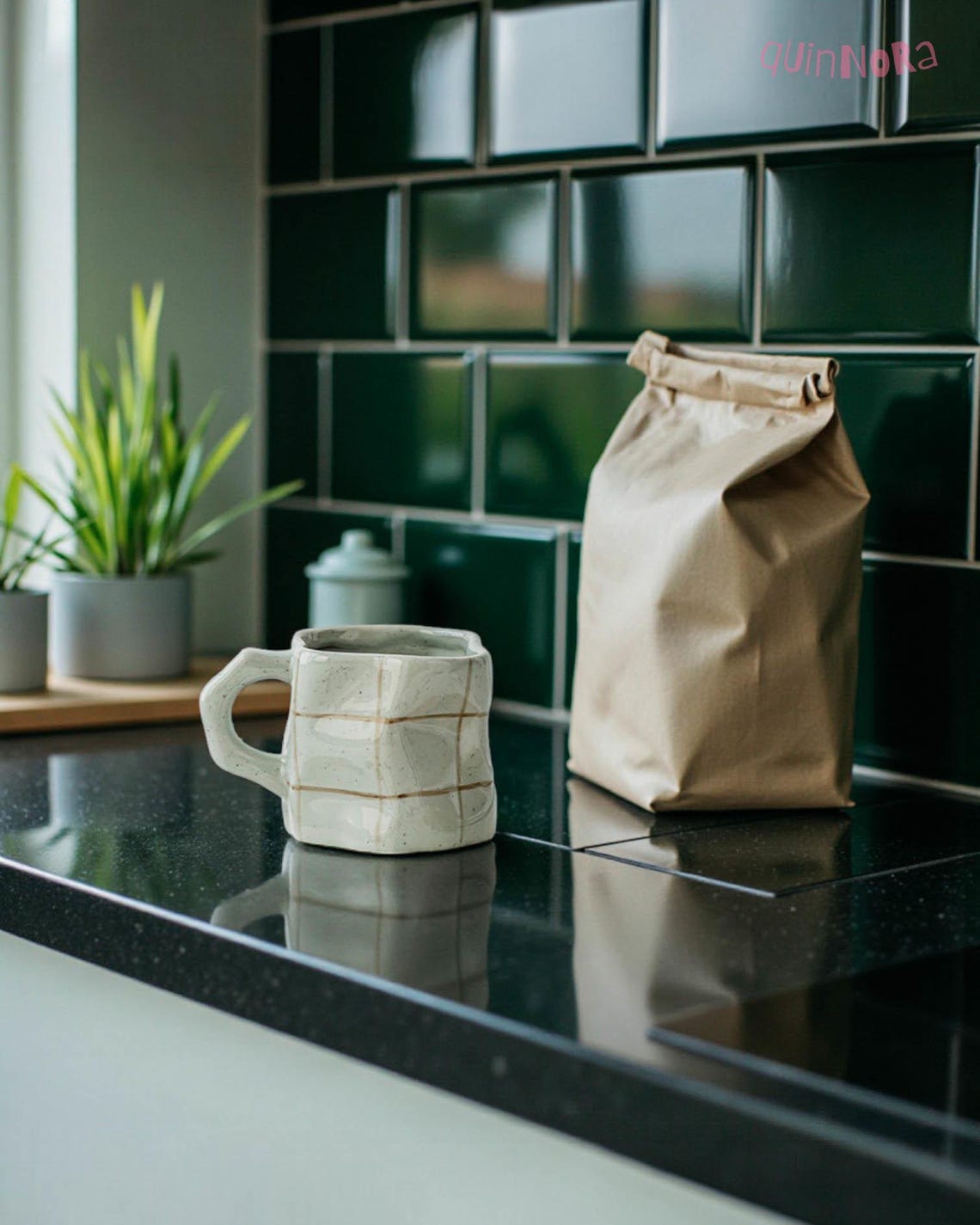 Irregular Shape Mug With Square Pattern, Hammered Ceramic Mug, Retro ...