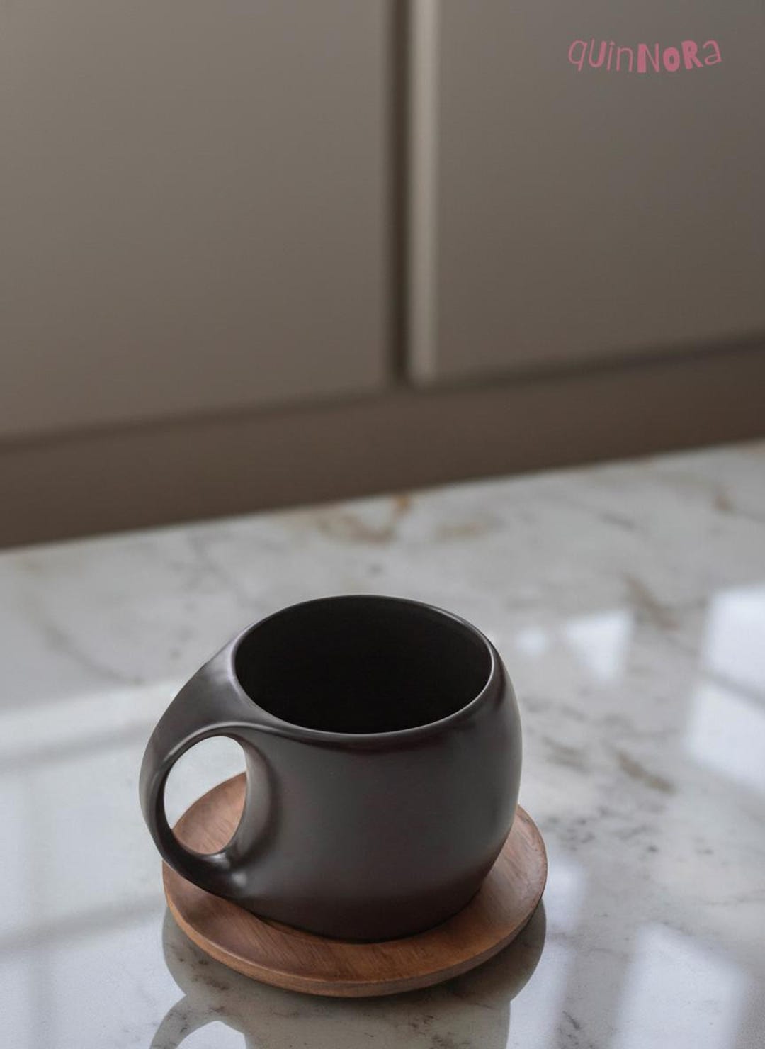 Irregular Ceramic Mug With Wooden Coaster, Elegant Drinkware - Etsy