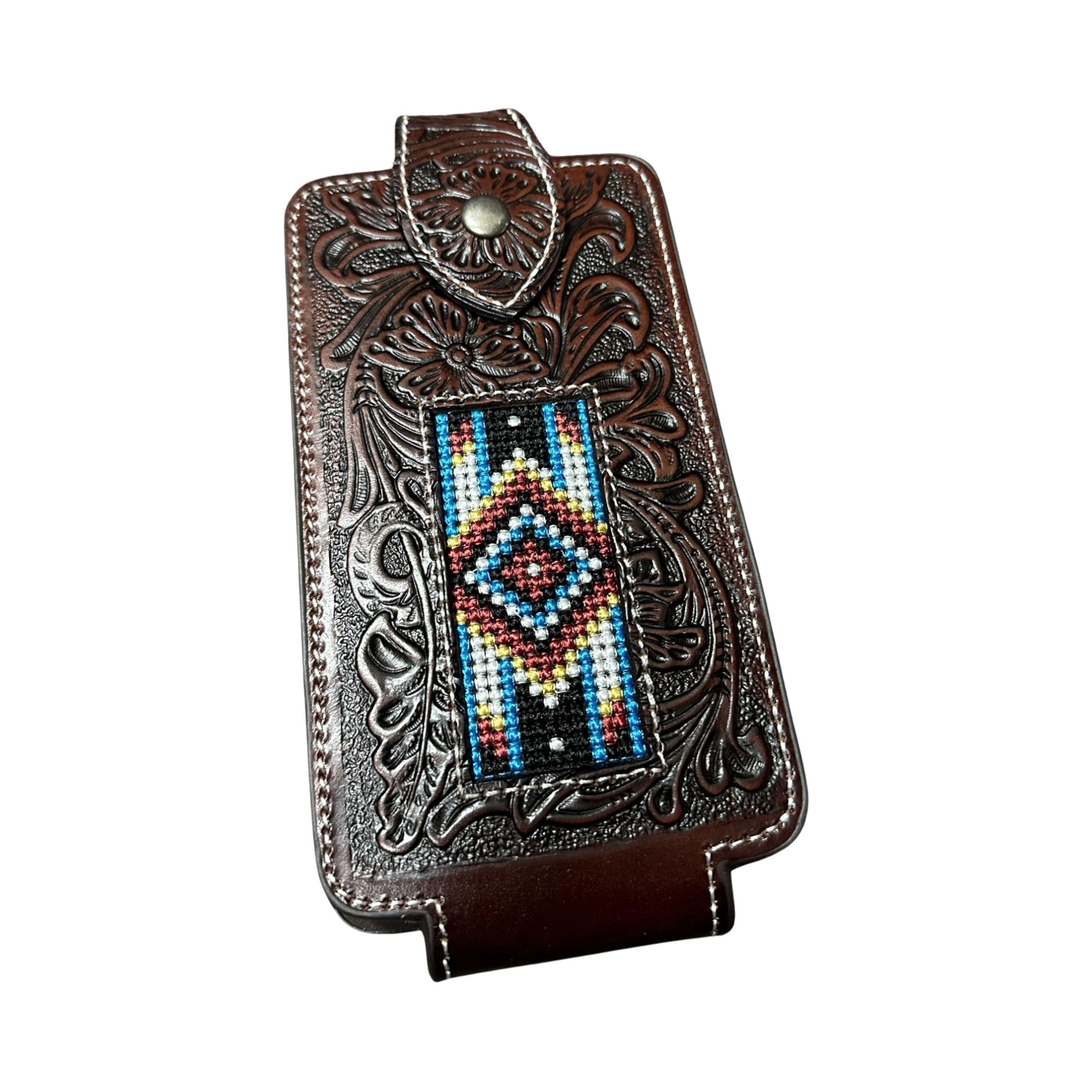 Western Leather Phone Holster – Tooled Floral Belt Case With Aztec ...