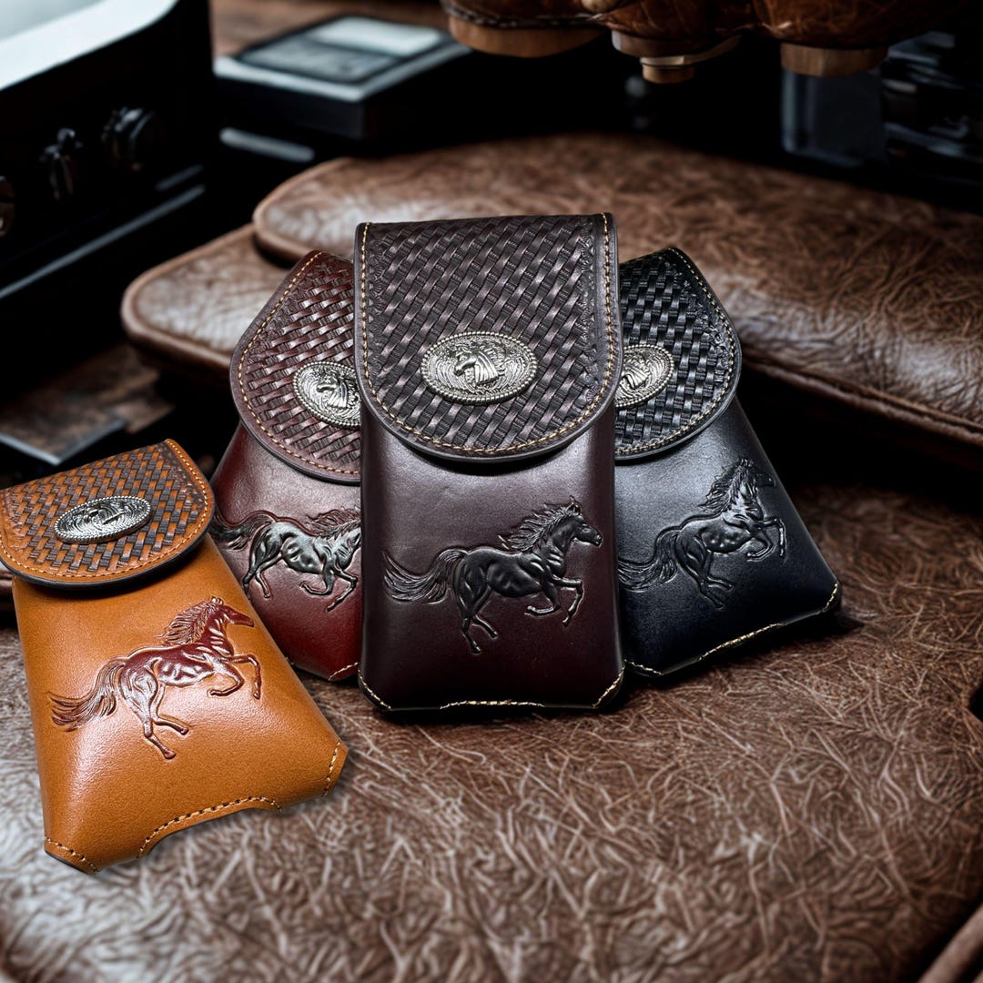 Western Leather Phone Holster – Basketweave Tooled With Embossed ...