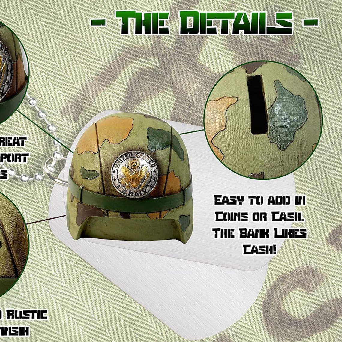 Dust and Hide Army Helmet Camo Piggy Bank – Large Military Helmet Coin ...