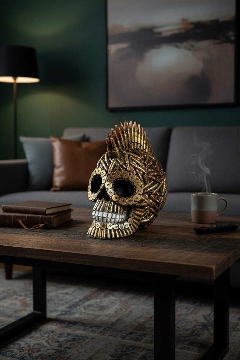Brady Bullet Steampunk Skull – Bullet Shell Mohawk Skull Statue ...