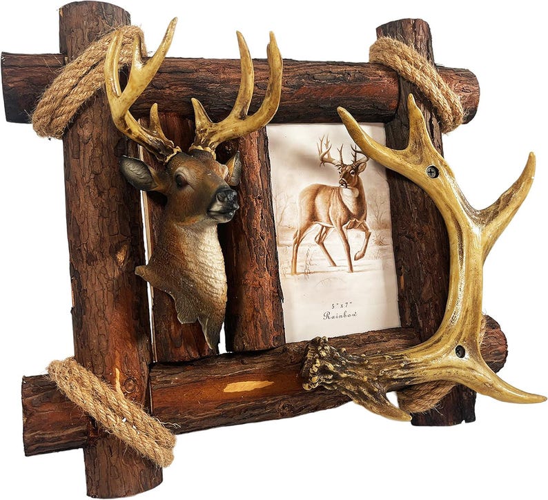 Rustic Deer Antler Picture Frame – 5x7 Western Cabin Photo Frame With ...
