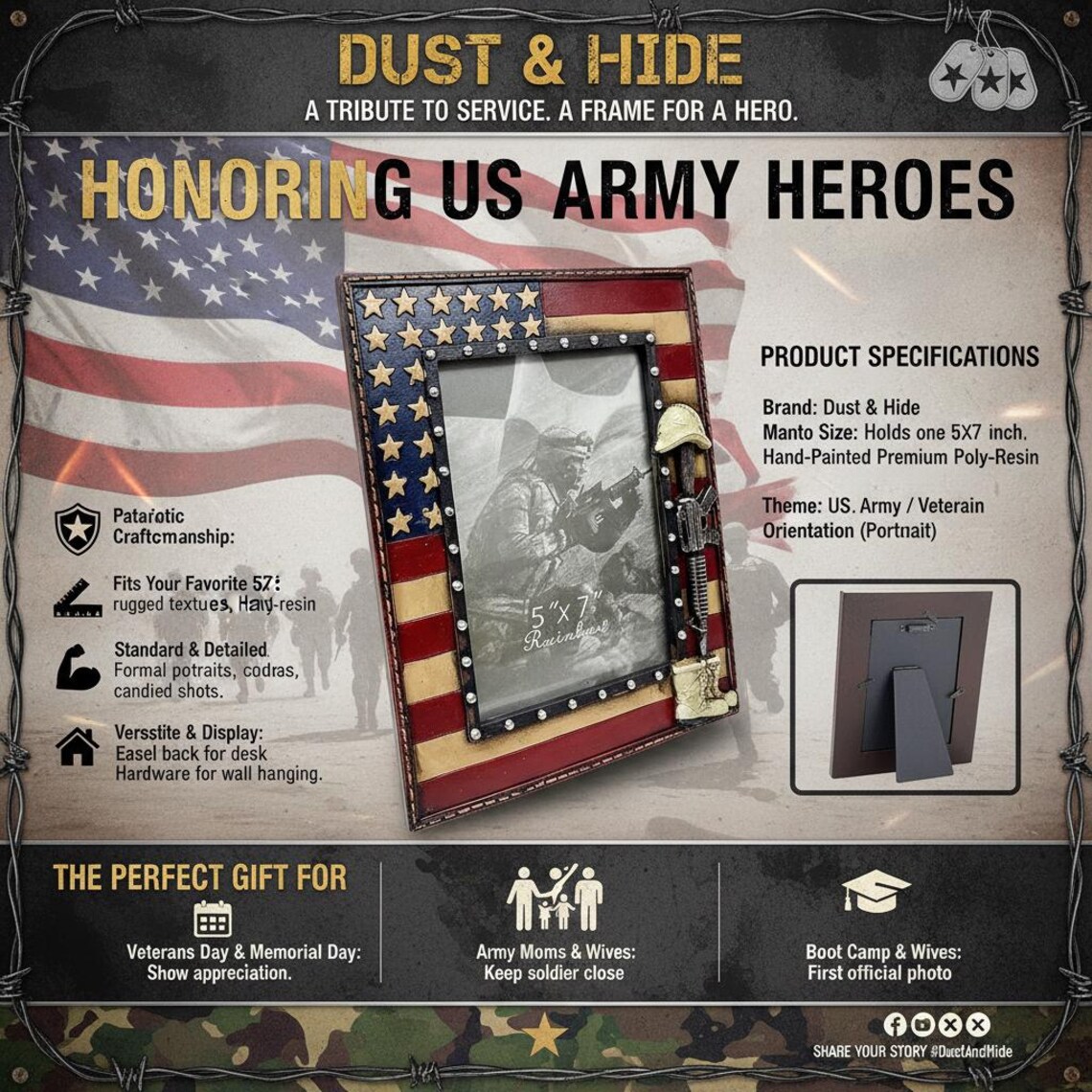 US Army Picture Frame 5x7 - Veteran Military Gift - American Flag and ...