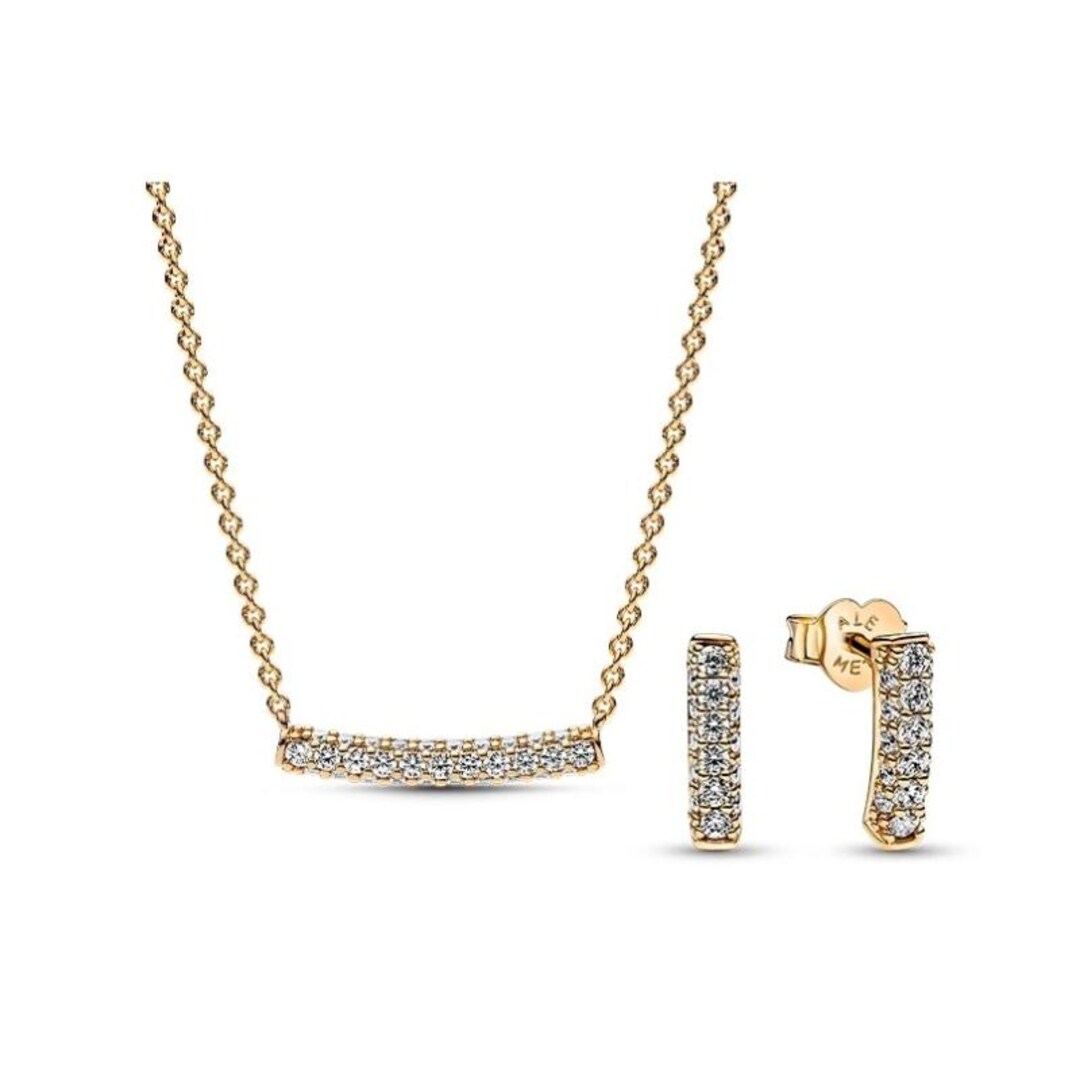Pandora Timeless Pavé Single-row Bar Stud Earrings Collier Necklace Set ...