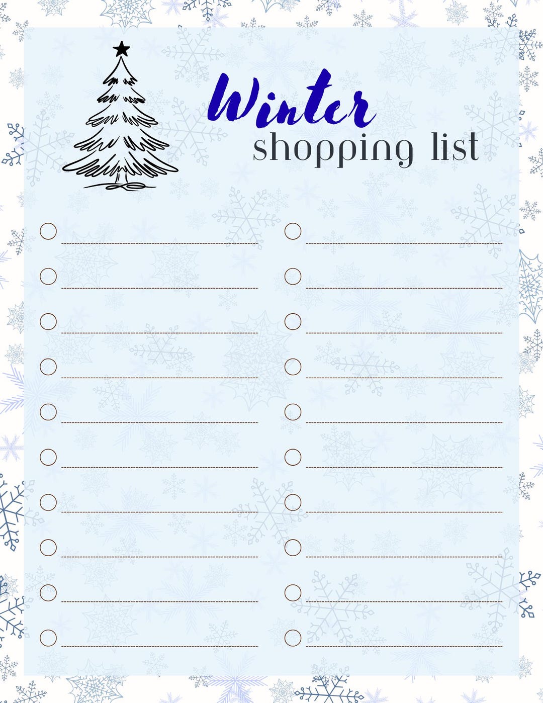 Printable Winter Shopping List | Blue Holiday Planner | Christmas ...
