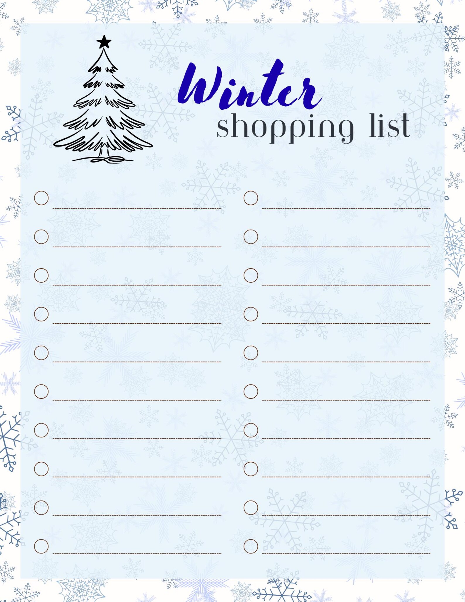 Printable Winter Shopping List | Blue Holiday Planner | Christmas ...