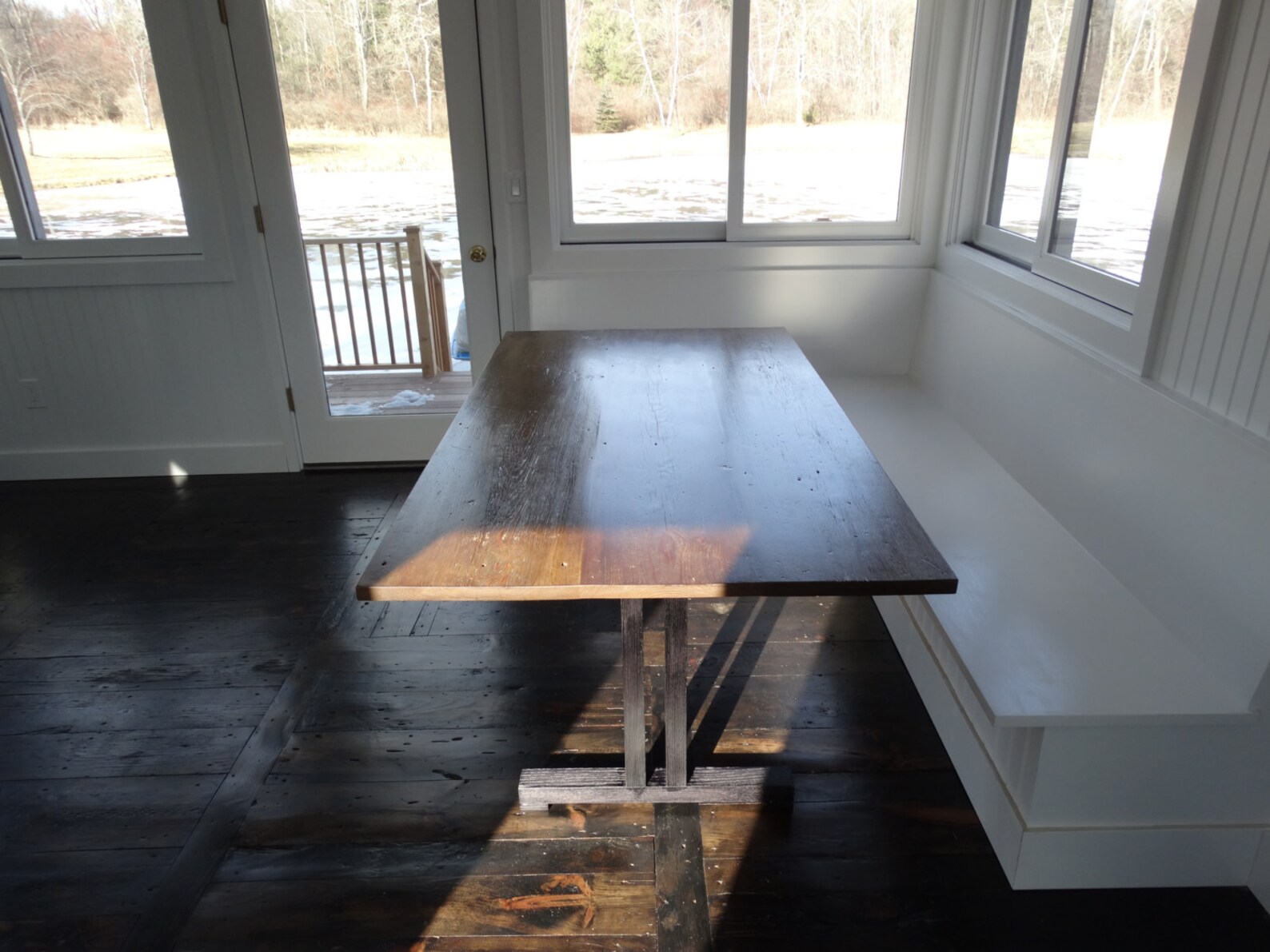 Modern Rustic Antique Pine Kitchen Table With Ebonized Ash | Etsy