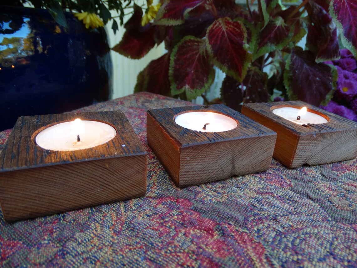 3 Piece Tea Light Set - Antique Pine Tea Light Set - Etsy