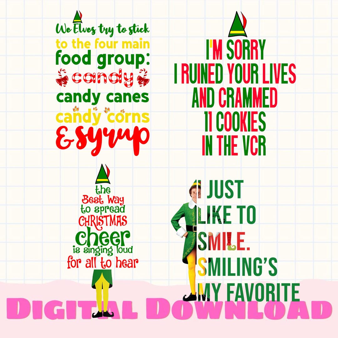 Buddy the Elf Christmas Quotes Bundle, Elf Christmas Png, Christmas ...