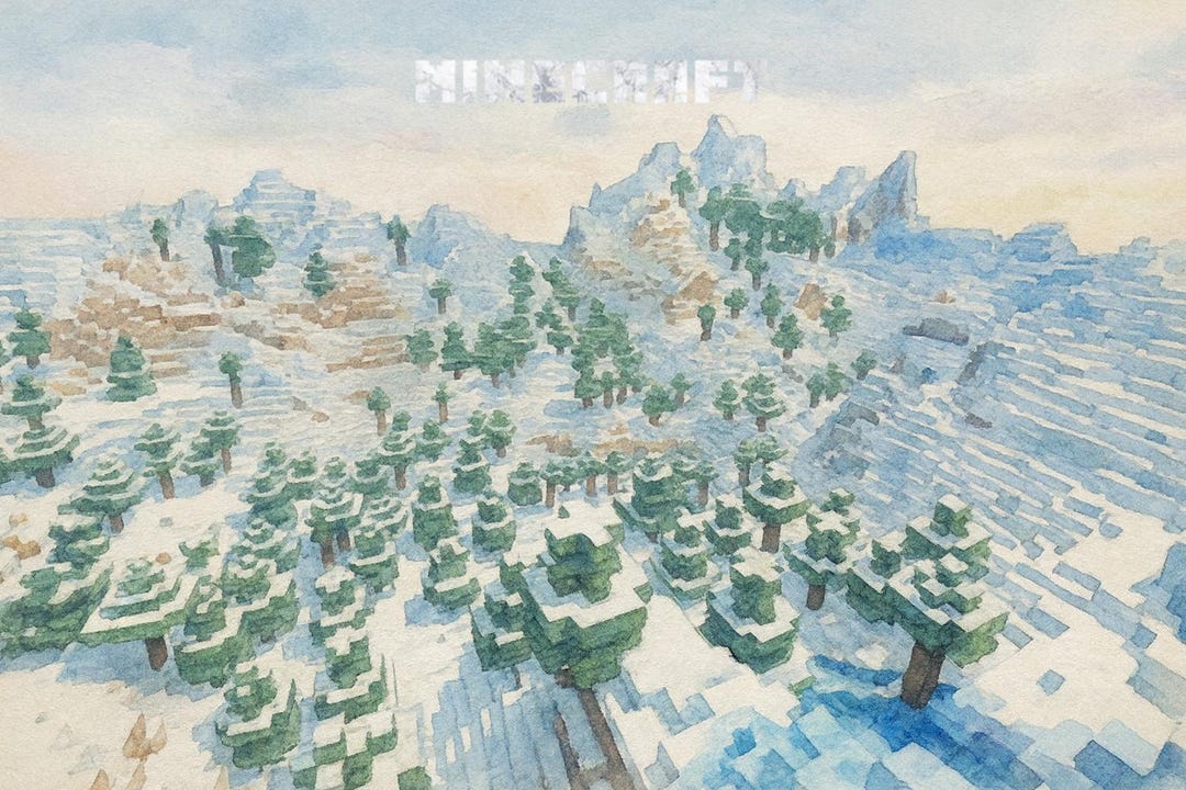 Minecraft Snowy Biome Poster Matte Horizontal Poster | Pixel Landscape ...