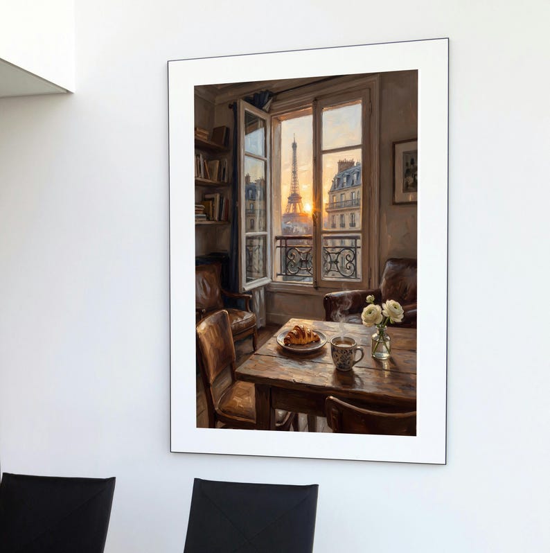 Paris Window View I Cozy Golden Hour Oil Painting Style I Printable ...