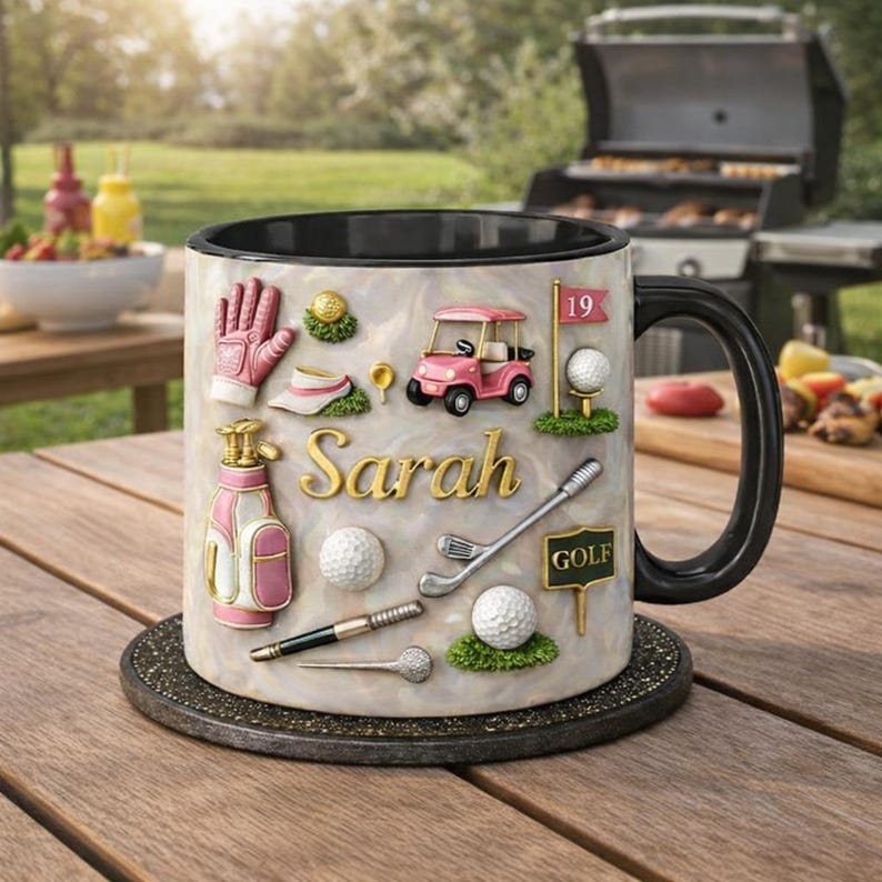 Personalized Golf Coffee Mug With Name, Custom Golf Lover Mug, Pink ...
