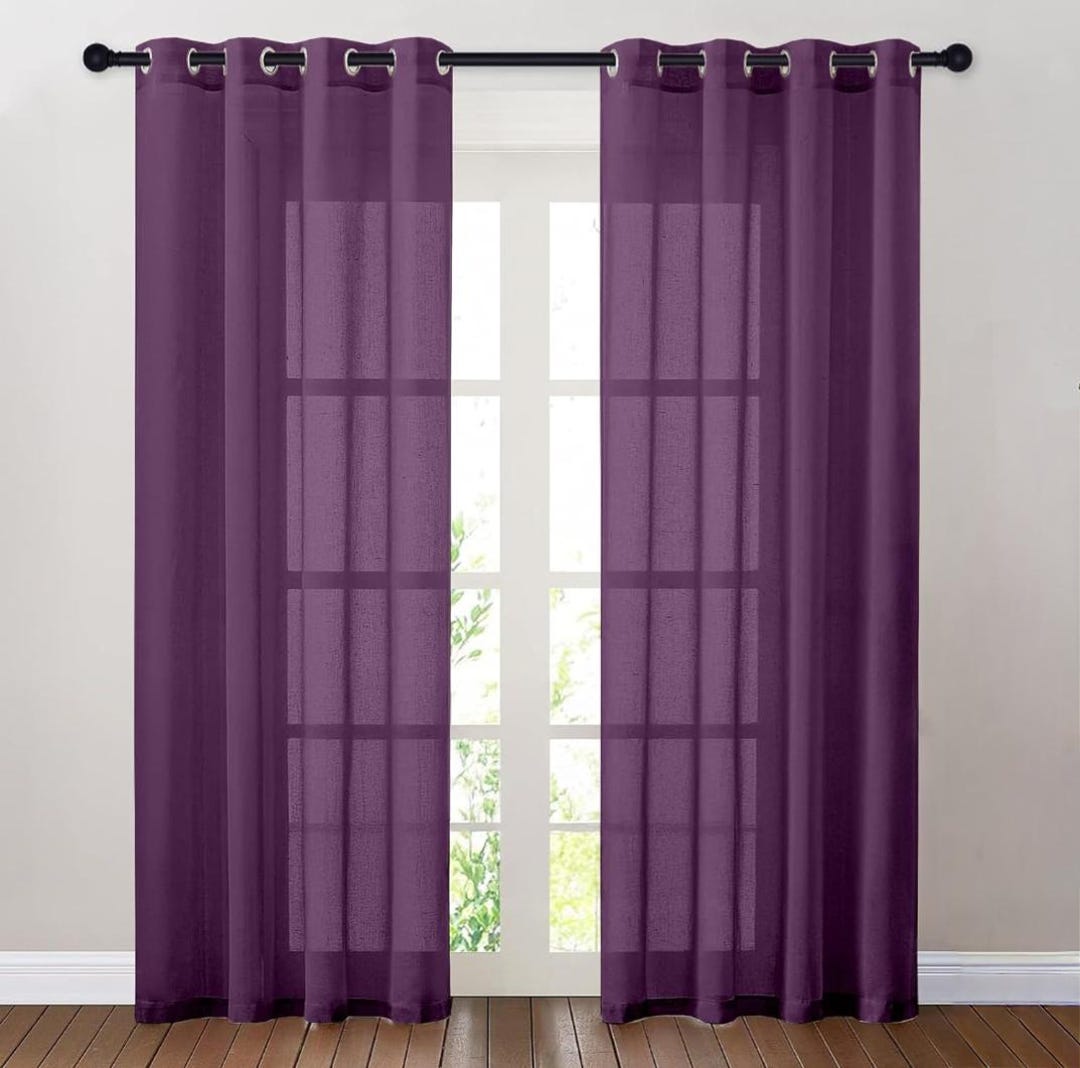 100% Linen Royal Purple Color Curtains, Farmhouse Boho Home Decor Panel ...
