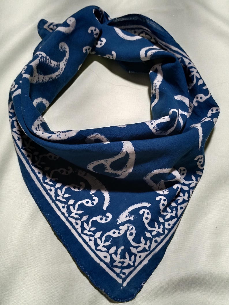 Blue & White Organic Cotton Bandana Scarf Paisley Designer - Etsy Ireland