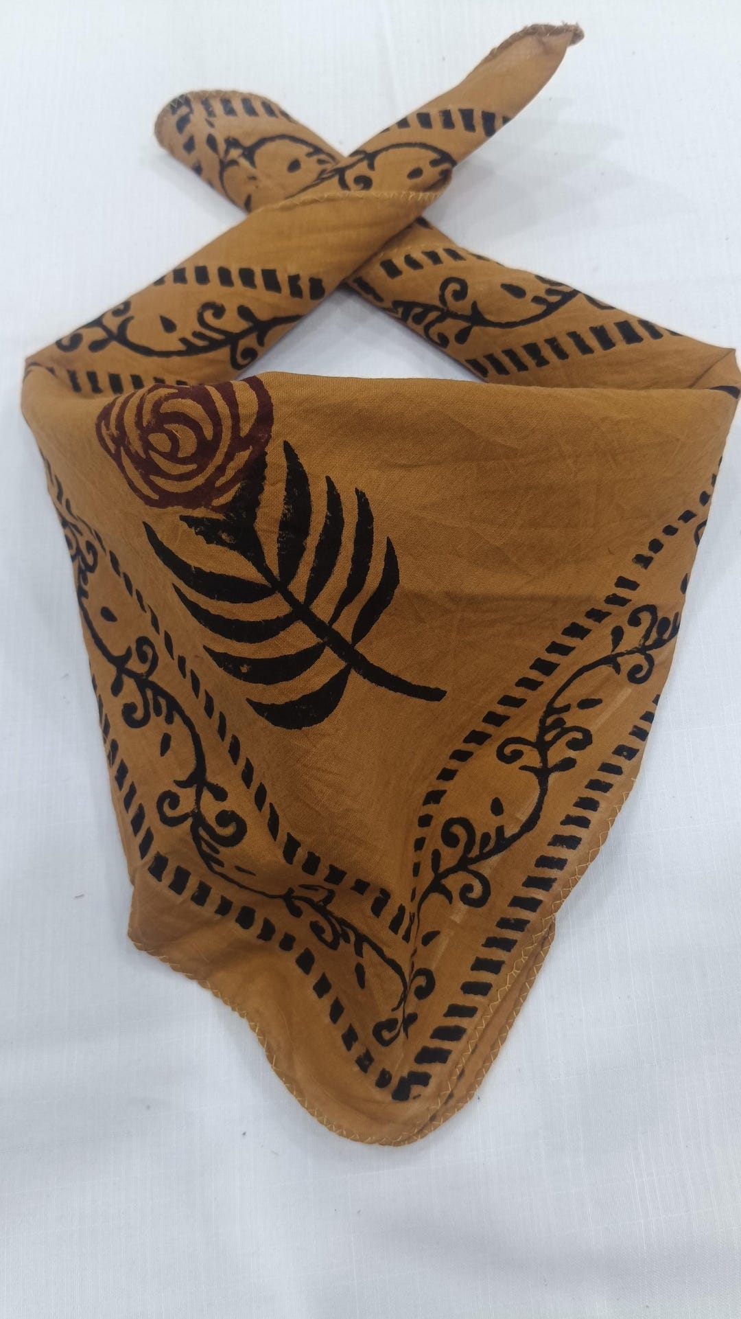 Organic Cotton Bandana Hand Block Printed Scarf: Paisley Floral Design ...