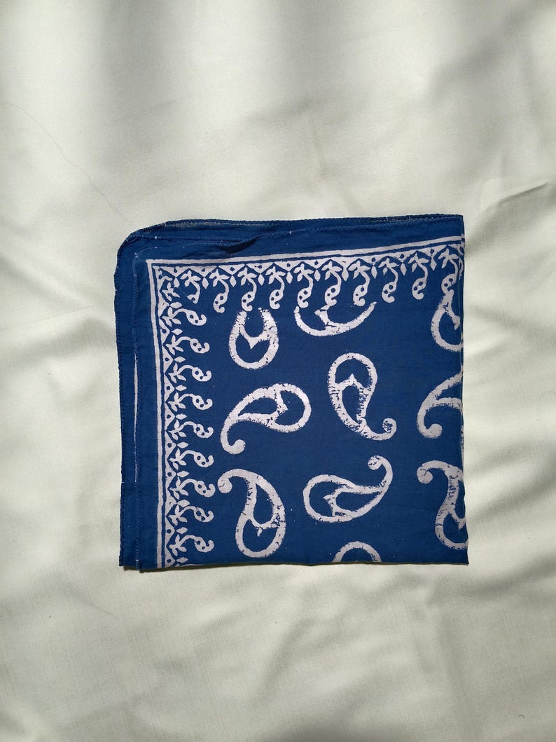Blue & White Organic Cotton Bandana Scarf Paisley Designer - Etsy Ireland