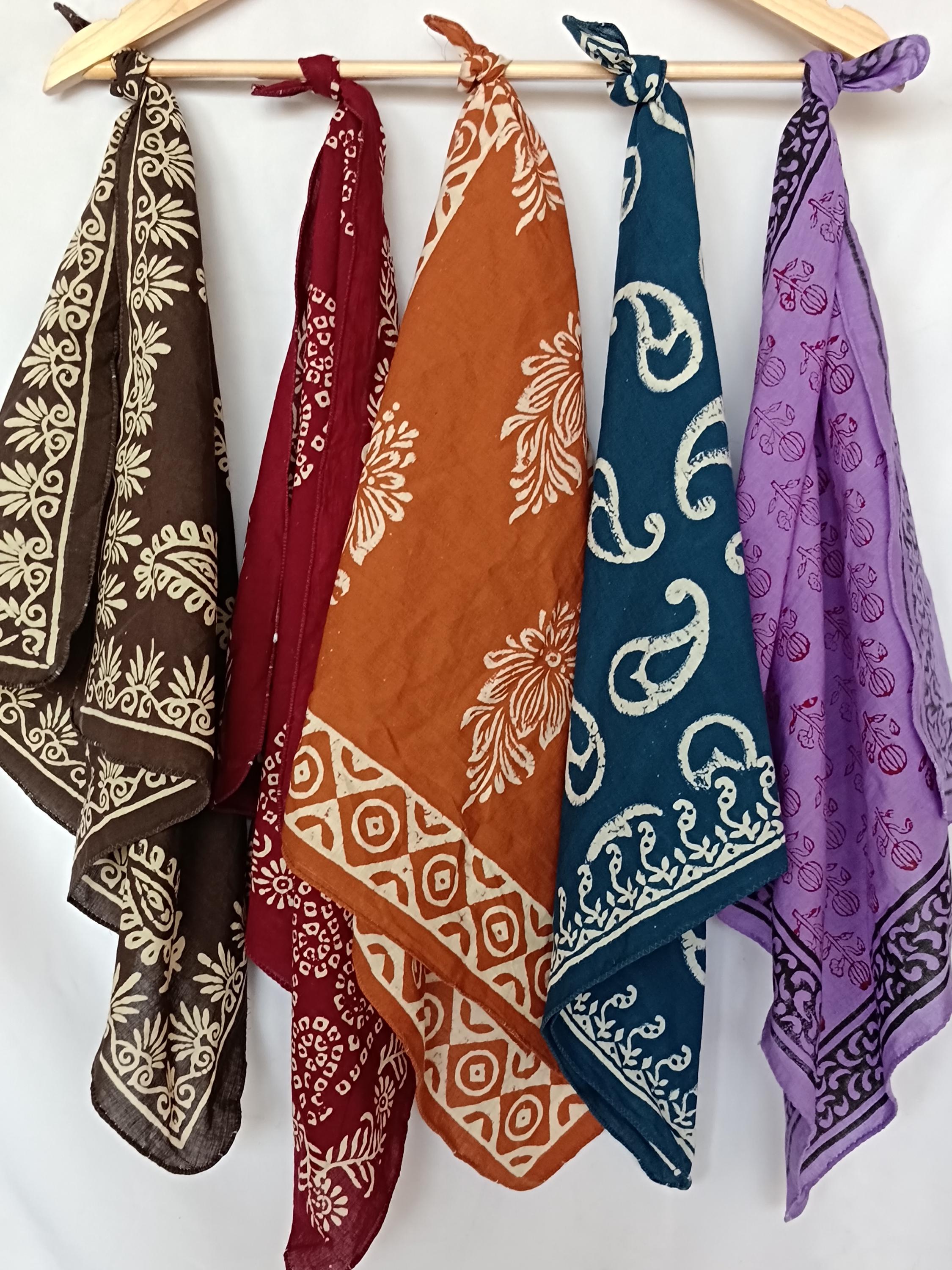 Hand Block Printed Organic Cotton Bandana Set, Natural Dyes - Etsy