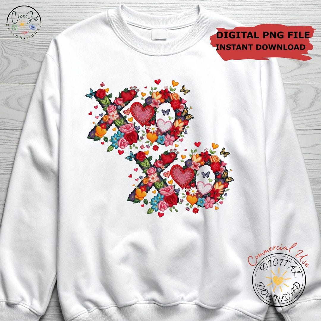 XOXO Floral Png , Valentine's Day Dtf & Sublimation Png,romantic Flower ...