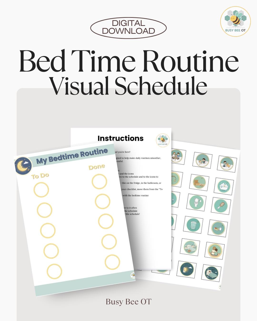 Bedtime Routine Visual Schedule - Printable PDF - Pediatric OT ...