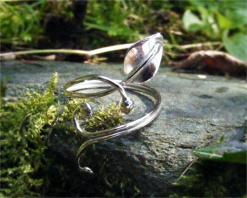Elven Style Adjustable Sterling Silver Leaf Ring | Etsy