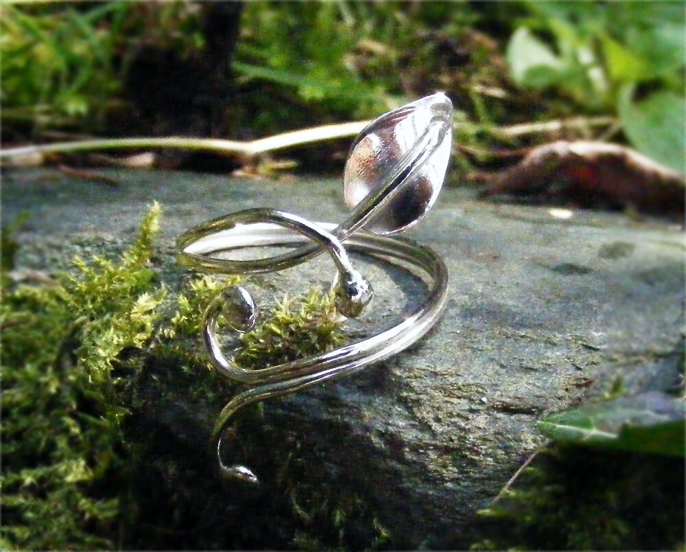 Elven Style Adjustable Sterling Silver Leaf Ring | Etsy