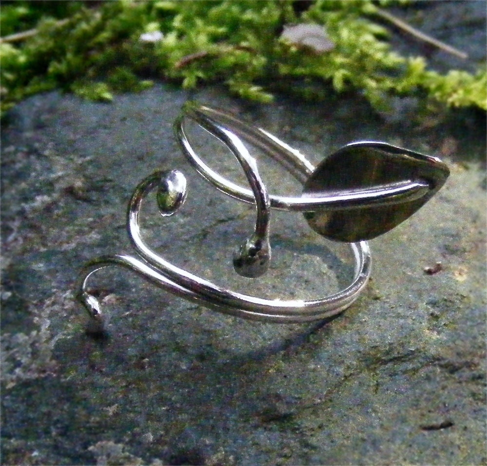 Elven Style Adjustable Sterling Silver Leaf Ring | Etsy