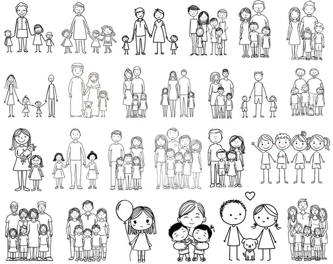 Stick Figure Family SVG Clipart Bundle: Kids & Pets (digital Download ...