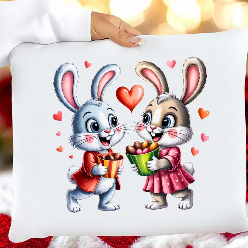 Valentines Day Bunnies Clipart, Whimsical Couple Love Rabbits PNG ...