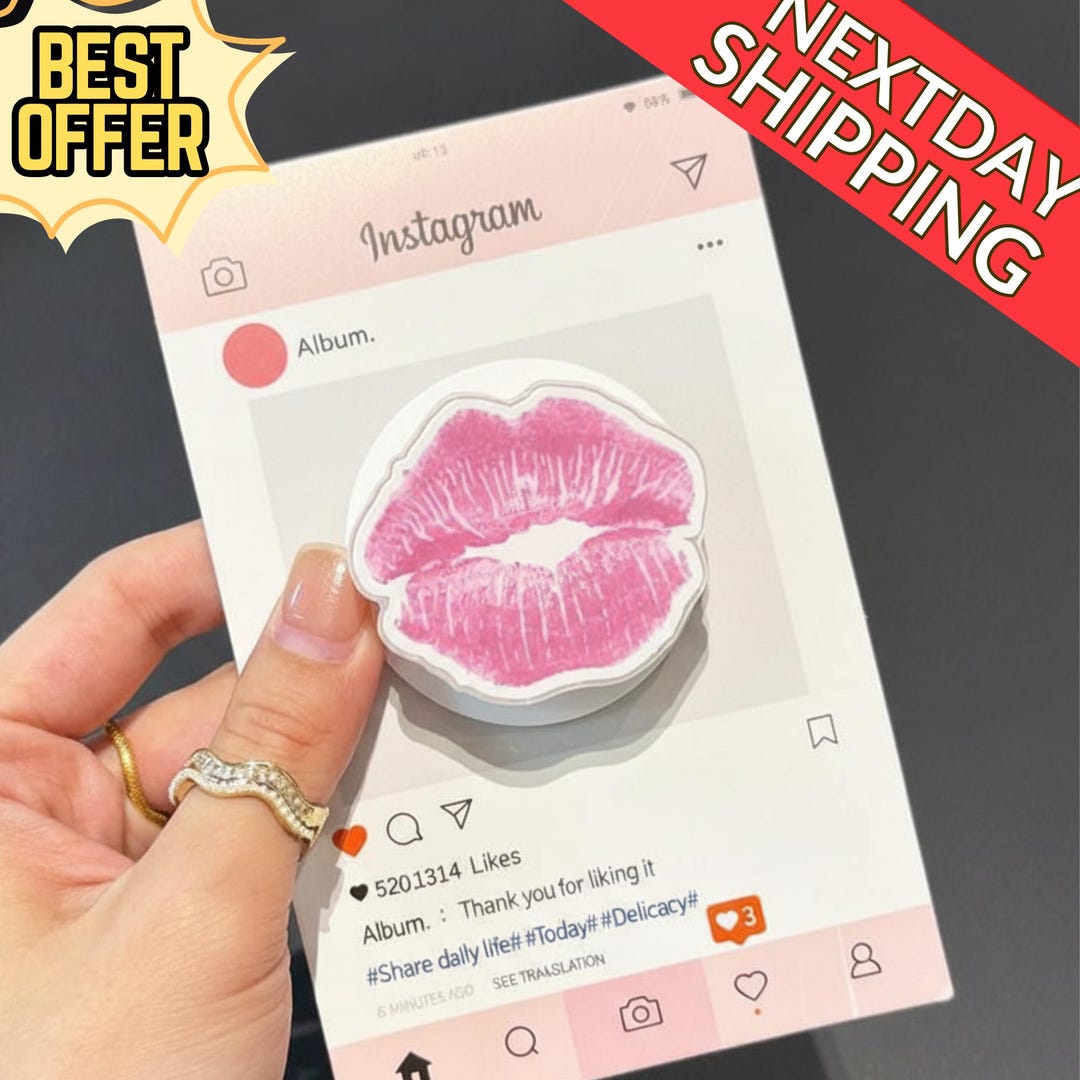 Pink Kiss Mark Magsafe Phone Grip – Cute Lip Print Magnetic Phone ...