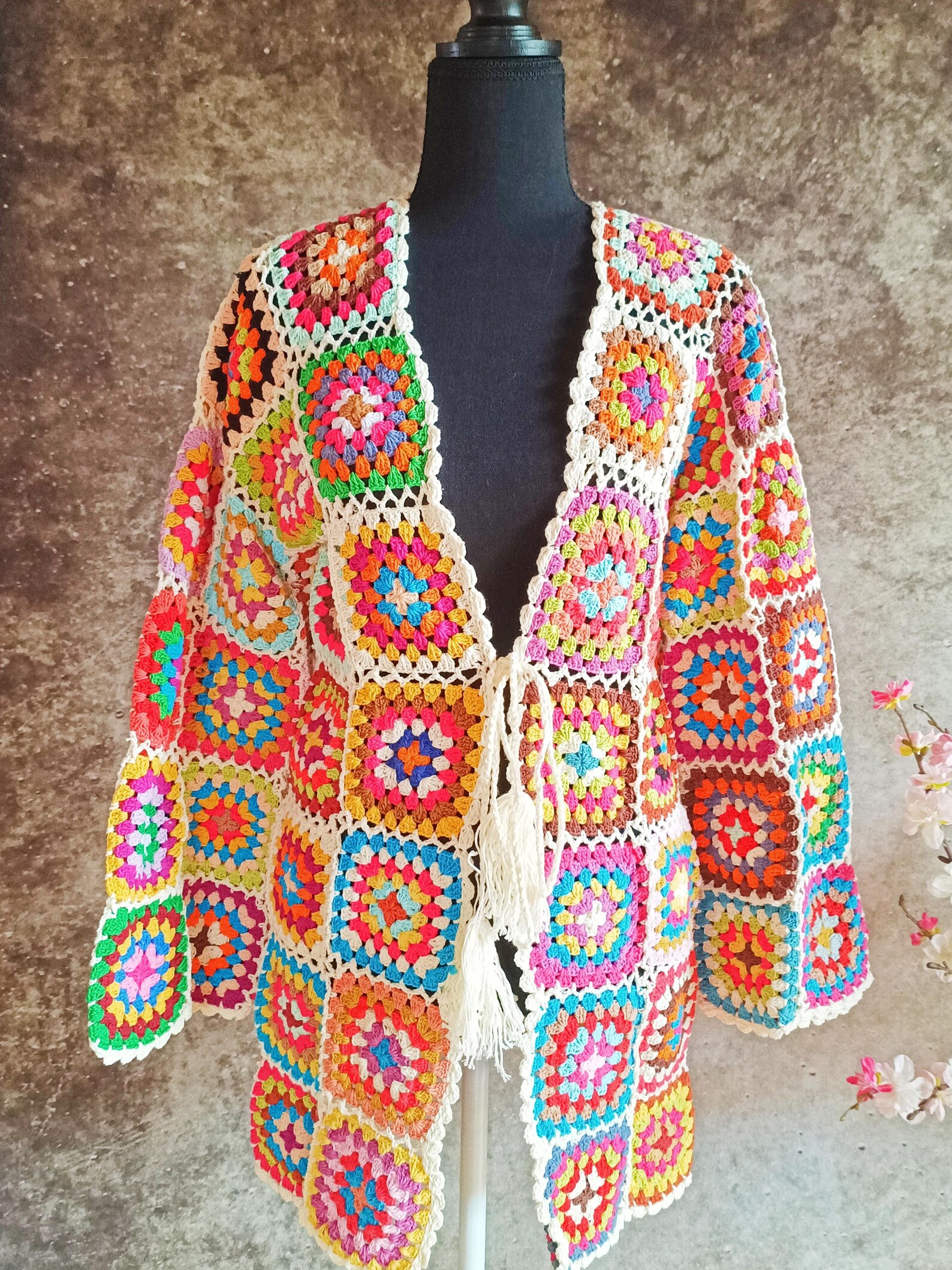 Retro Boho Style Granny Square Crochet Ensemble With Matching Cardigan ...