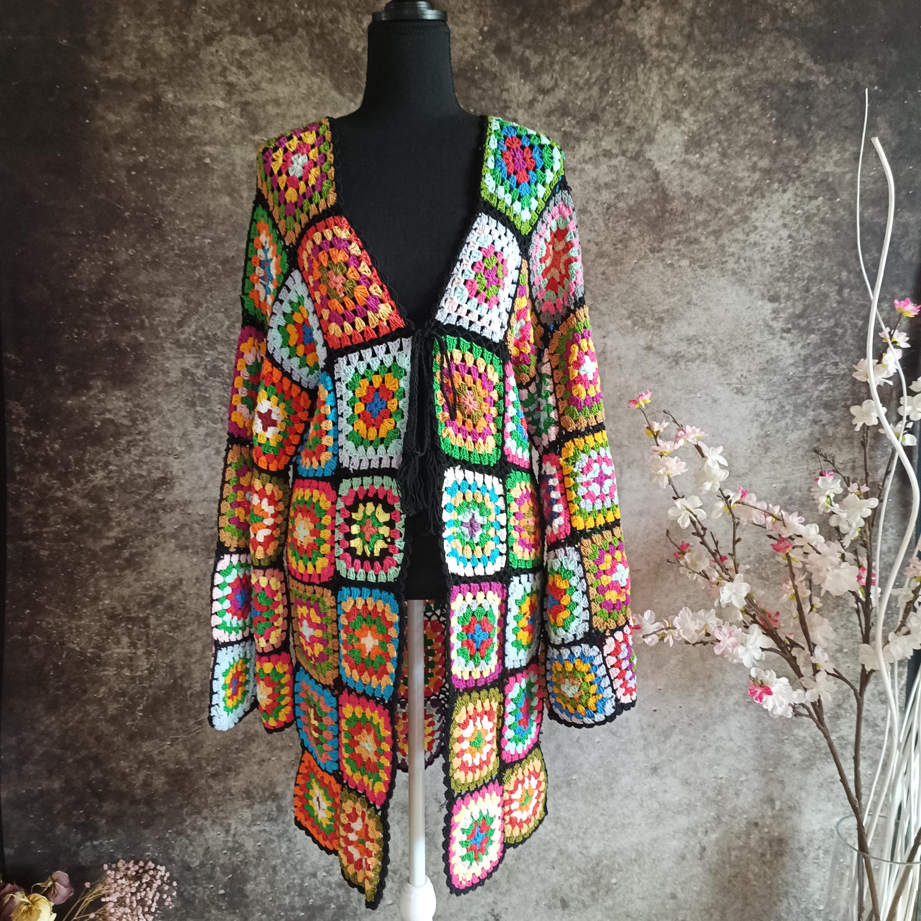 Retro Boho Style Granny Square Crochet Ensemble With Matching Cardigan ...