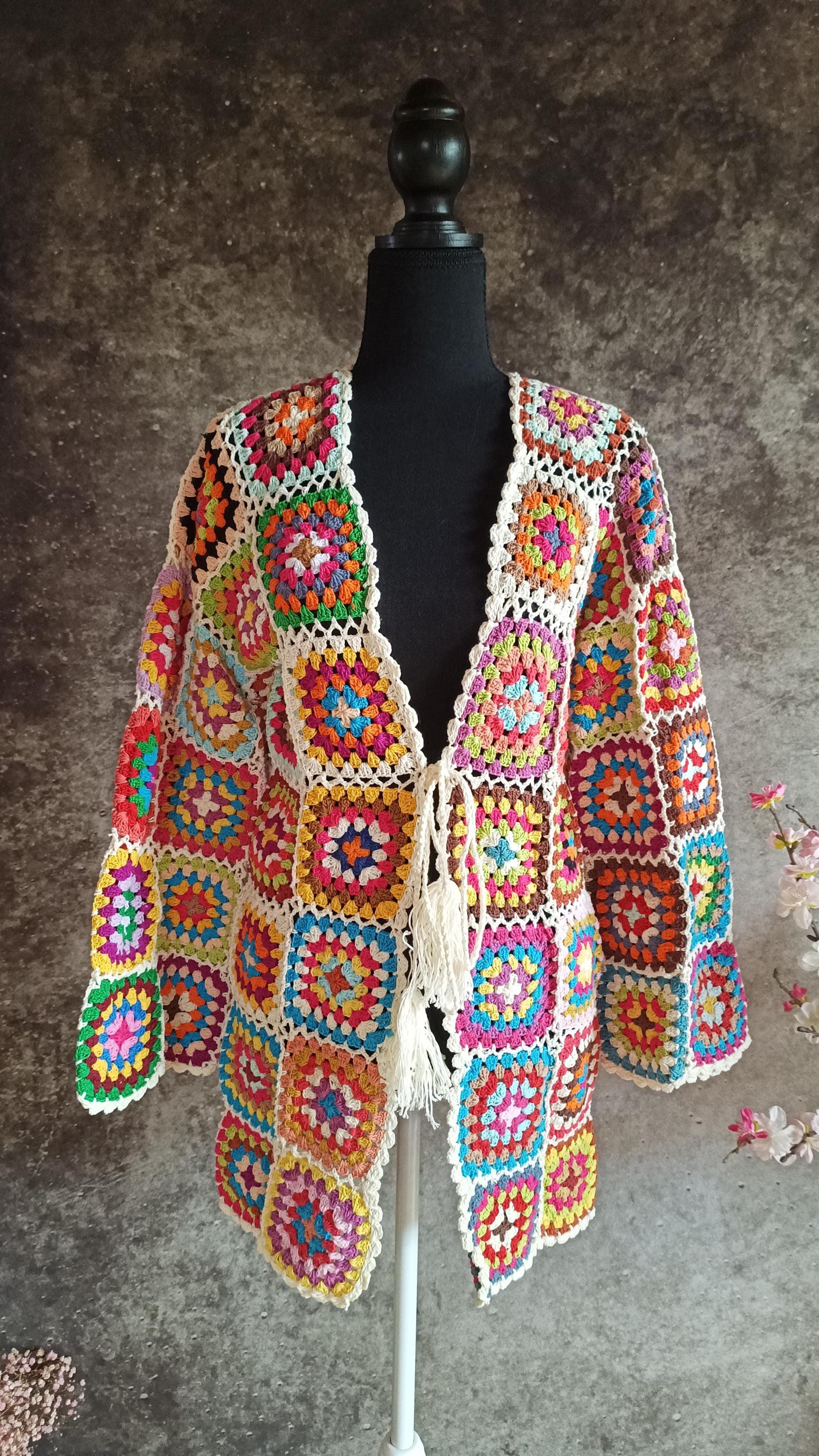 Retro Boho Style Granny Square Crochet Ensemble With Matching Cardigan ...