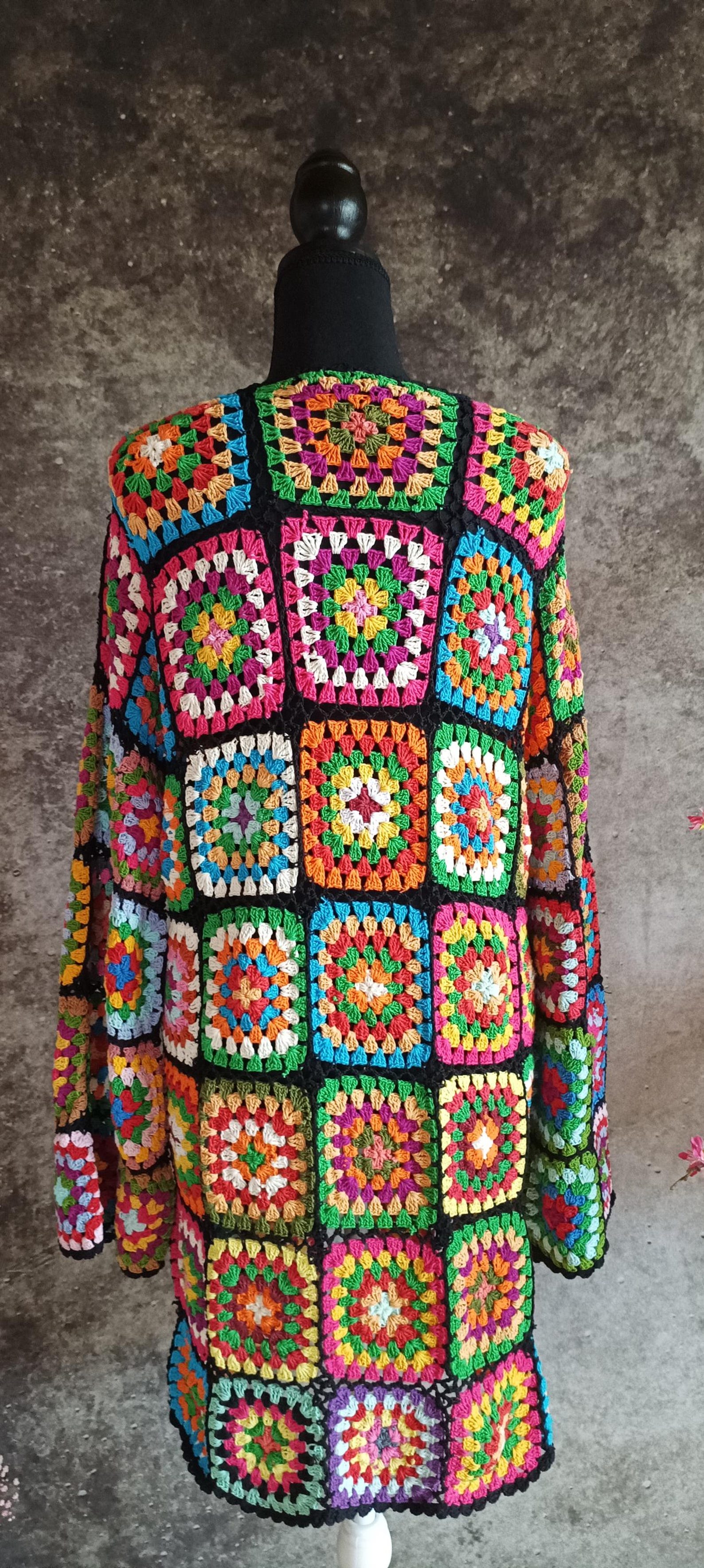 Retro Boho Style Granny Square Crochet Ensemble With Matching Cardigan ...