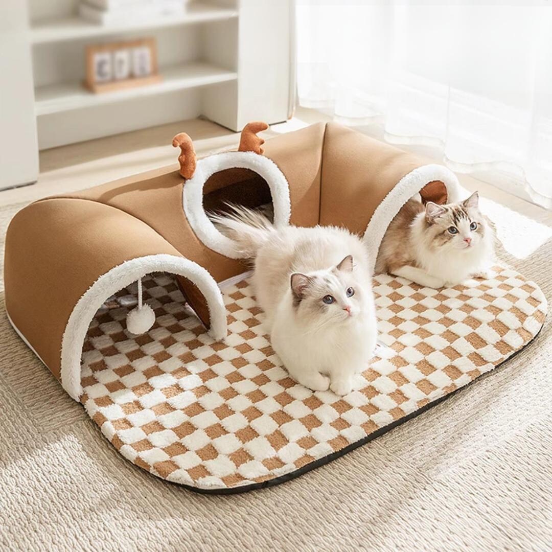 Cosy Cat Tunnel Bed With Play Mat – Warm Peekaboo Cave, Interactive ...