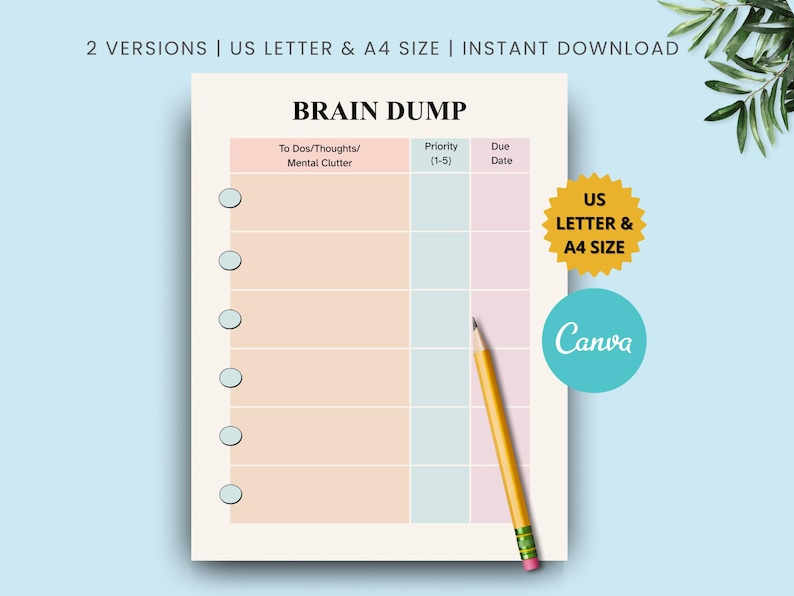 Editable ADHD Brain Dump Template ADHD Organization ADHD Digital ...