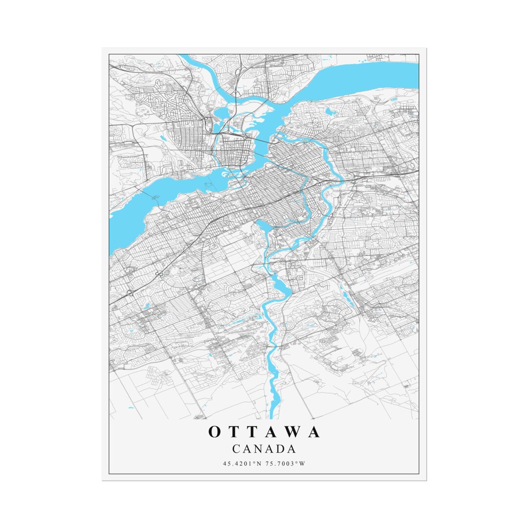 Ottawa City Map Poster Minimal Street Grid Art Canada Coordinates Print ...