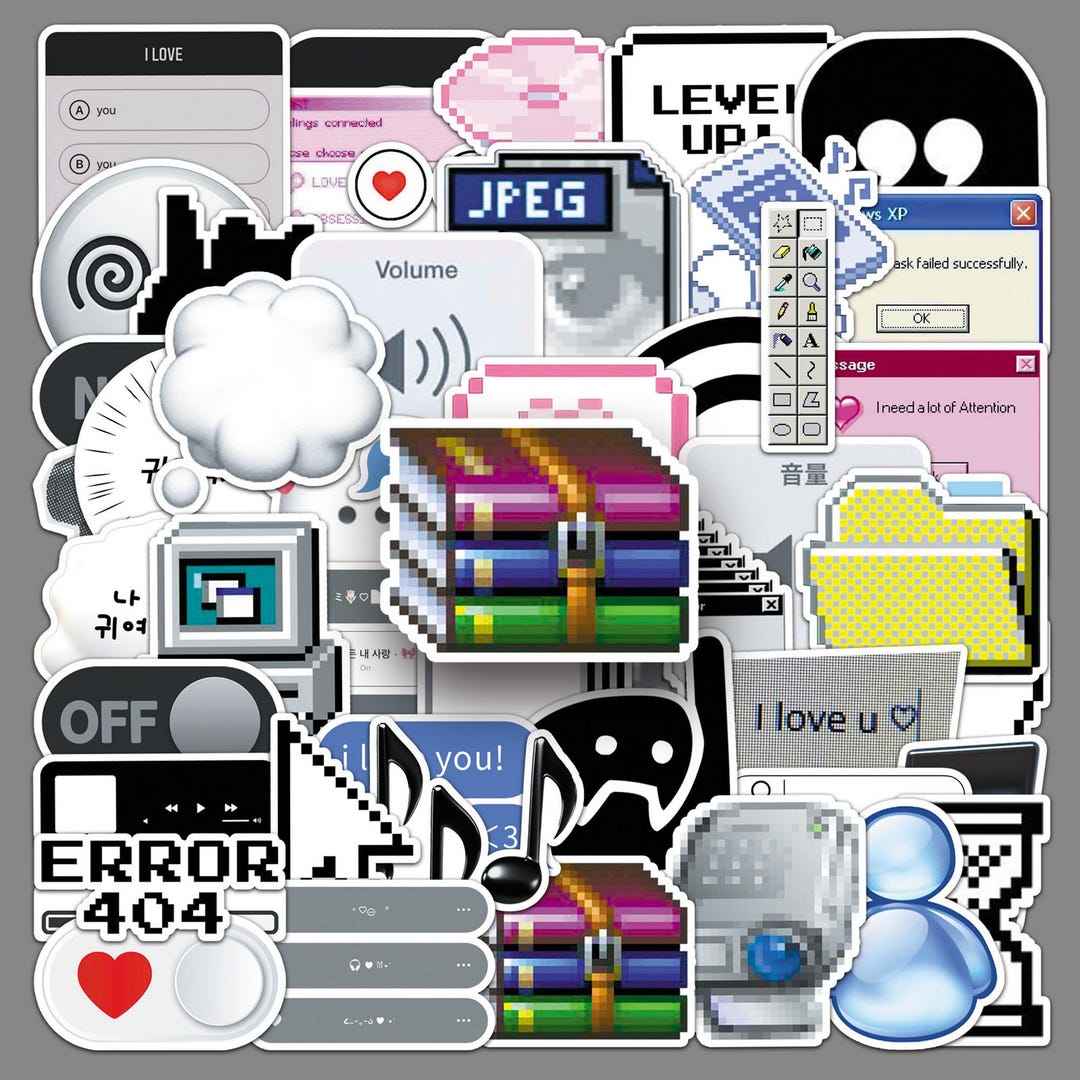 Pixel Computer Icon Stickers Pack, Retro 90s Y2K Error Dialog Folder ...