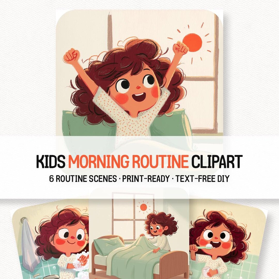 Kids Morning Routine Clipart | Printable Visual Schedule for Preschool ...