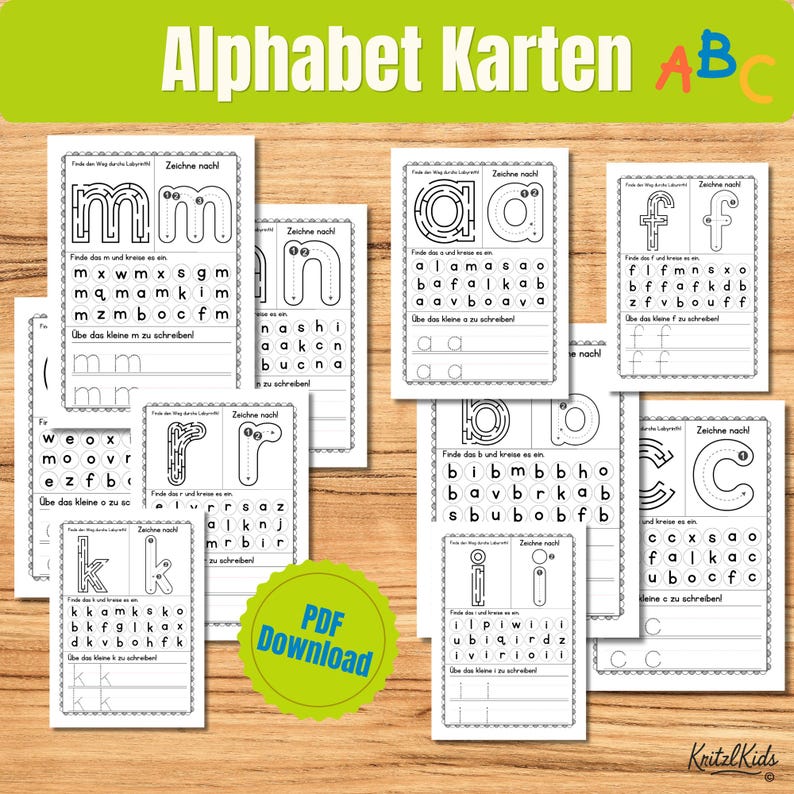 Lowercase Letter Tracing Cards First Writing ABC Alphabet German ...