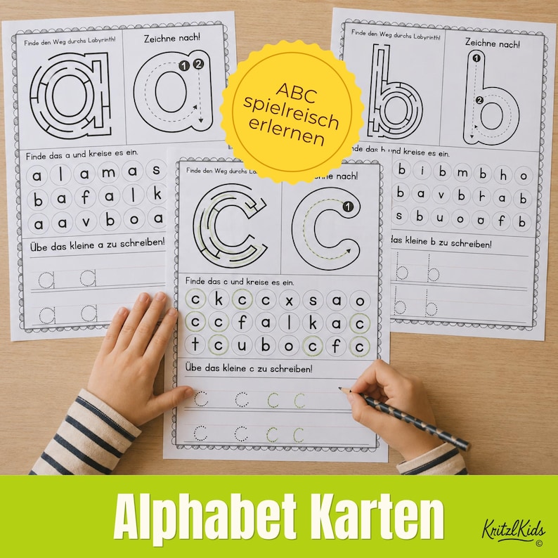 Lowercase Letter Tracing Cards First Writing ABC Alphabet German ...