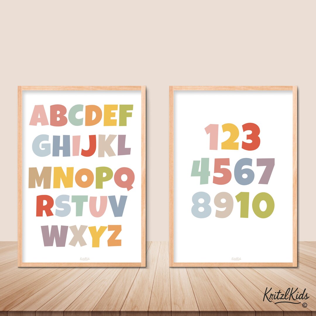 ABC & Numbers Poster Set, Learning Posters for Children, Alphabet ...