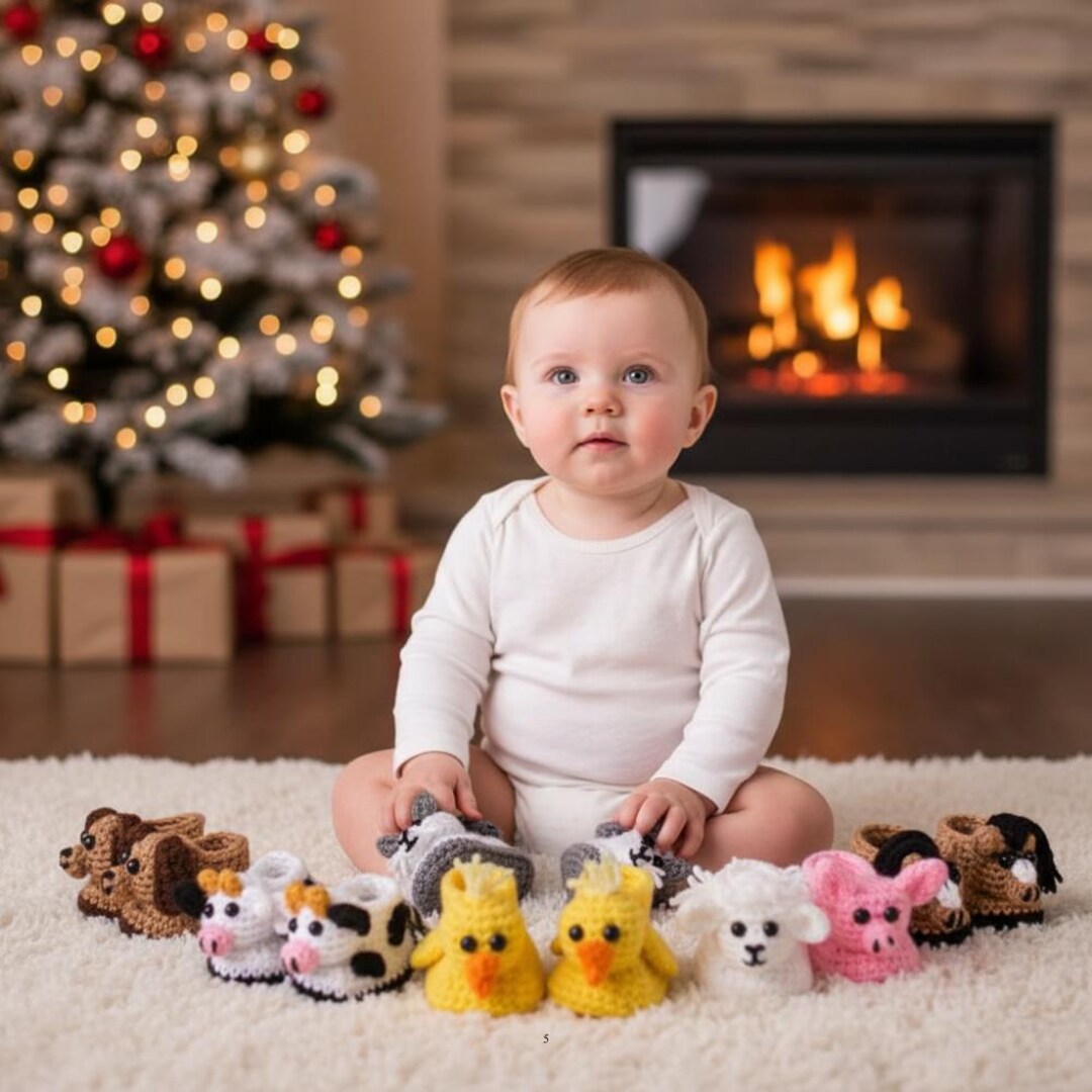 Animal Farm Baby Booties Crochet Pattern – Cow Pig Chick Puppy Lamb ...