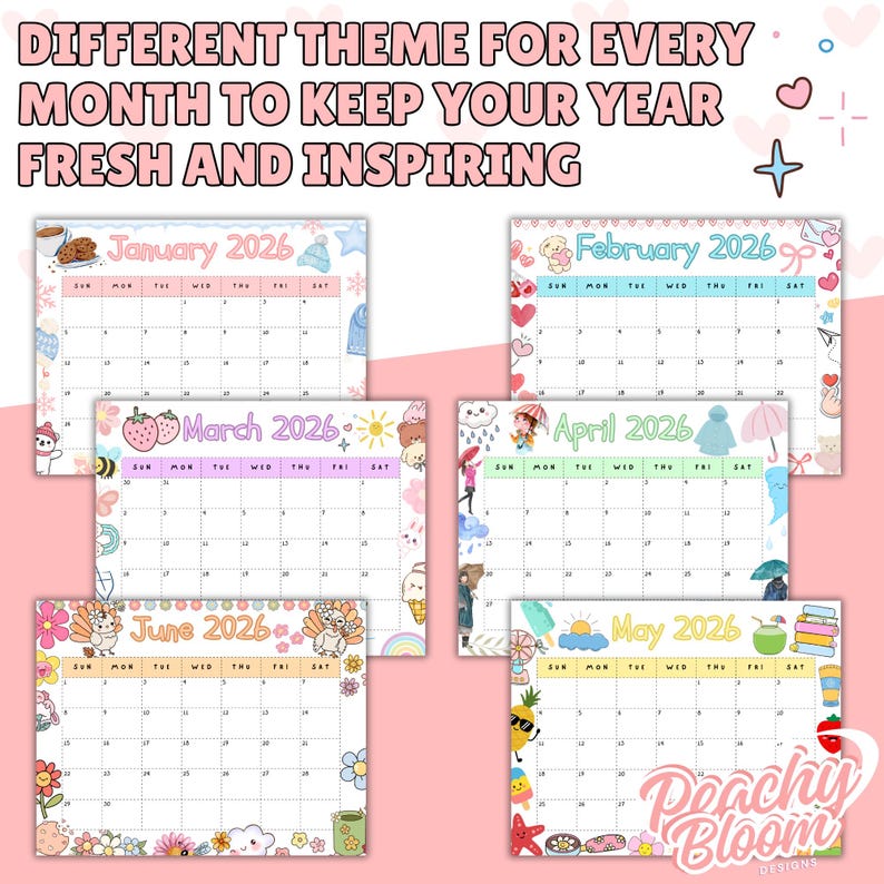 2026 Printable Calendar, Pastel Monthly Planner, Canva Editable ...